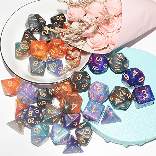 Galaxy DND Dice 5 X 7Sets, 35Pieces Glitter Sparkle Cosmic Mixed Polyhedral DND Dice for RPG MTG Table Game Dice