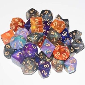 Galaxy DND Dice 5 X 7Sets, 35Pieces Glitter Sparkle Cosmic Mixed Polyhedral DND Dice for RPG MTG Table Game Dice