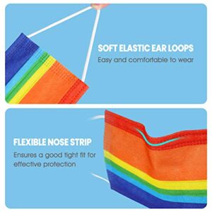 Kids' 50PCS Rainbow Colors Disposable Face Mask 3-Layer Individually Packaged, Unisex Soft Elastic Earloop Fit Nonwoven Fabric