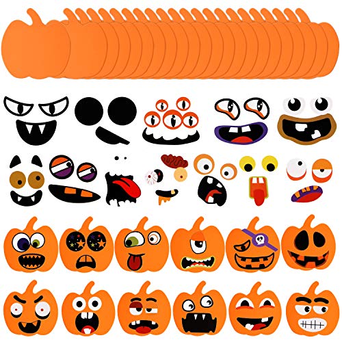 48 Pieces Halloween Pumpkin Craft Kit Include 24 Pieces Blank Foam Pumpkin Craft and 24 Pieces Pumpkin Stickers Halloween Craft Stickers for Halloween Kids Party Decorations