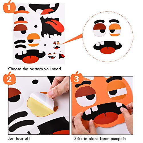 48 Pieces Halloween Pumpkin Craft Kit Include 24 Pieces Blank Foam Pumpkin Craft and 24 Pieces Pumpkin Stickers Halloween Craft Stickers for Halloween Kids Party Decorations