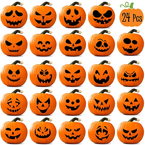 Whaline Halloween Pumpkin Stickers 24Pcs Black Pumpkin Face Stickers 28x35cm Classic Expression Decals for Pumpkins and Squashes Make Your Own Jack-O-Lantern Face Decals for Halloween Party Decoration