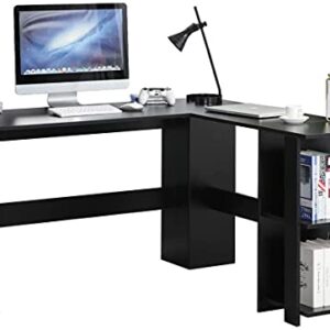 soges L-Shaped Desk with 2 Shelves, 51.2 inches Computer Desk Home Office Table Corner Desk Computer Workstations Black XTD-SC01-BK-N