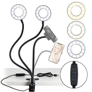 nexigo 3.5 inch dual selfie ring light with moible phone & webcam holder, 3-light modes, 10 brightness levels, led ringlight with tripod stand, for live streaming makeup video conference