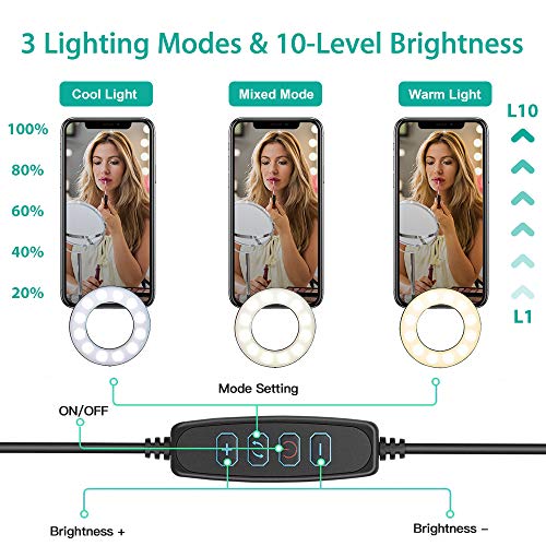 NexiGo 3.5 Inch Dual Selfie Ring Light with Moible Phone & Webcam Holder, 3-Light Modes, 10 Brightness Levels, LED Ringlight with Tripod Stand, for Live Streaming Makeup Video Conference