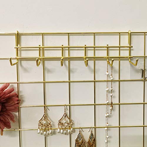 GRIDYMEN Multi-Function Wall Storage and Display Hooks, Decorative Hooks for Wire Wall Grid Panel, 2 in1,Gold