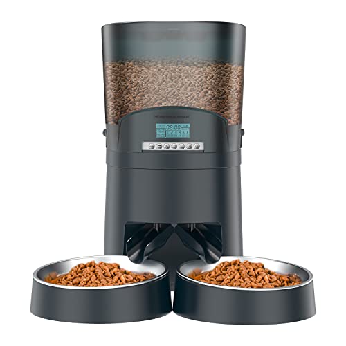 Cat Feeder, HoneyGuaridan 6.5L Automatic Pet Feeder for Two Cats Dogs Food Dispenser Auto Cat Feeder 6 Meal Portion Control, Distribution Alarm, Programmable Timer Feeder, Customizable Voice Recorder