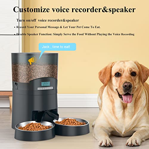 Cat Feeder, HoneyGuaridan 6.5L Automatic Pet Feeder for Two Cats Dogs Food Dispenser Auto Cat Feeder 6 Meal Portion Control, Distribution Alarm, Programmable Timer Feeder, Customizable Voice Recorder