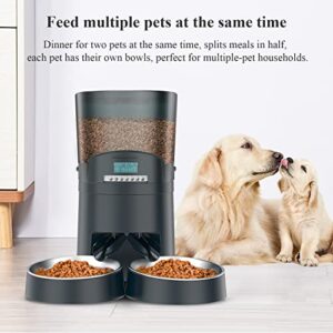 Cat Feeder, HoneyGuaridan 6.5L Automatic Pet Feeder for Two Cats Dogs Food Dispenser Auto Cat Feeder 6 Meal Portion Control, Distribution Alarm, Programmable Timer Feeder, Customizable Voice Recorder