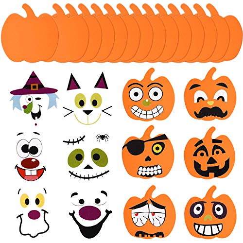 32 Pieces Halloween Foam Pumpkin Craft Kit and Pumpkin Foam Stickers Self Adhesive Halloween Stickers for Kid's Halloween Party Crafts Decorations