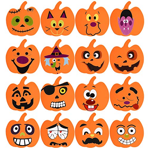 32 Pieces Halloween Foam Pumpkin Craft Kit and Pumpkin Foam Stickers Self Adhesive Halloween Stickers for Kid's Halloween Party Crafts Decorations