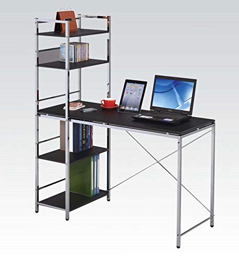 Home Office Computer Desk with 5 Tier Shelves, Writing Desk with Storage Bookshelf Study Table Workstation Corner Desk PC Laptop Desk (Black 2)