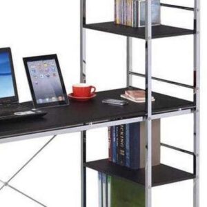 Home Office Computer Desk with 5 Tier Shelves, Writing Desk with Storage Bookshelf Study Table Workstation Corner Desk PC Laptop Desk (Black 2)