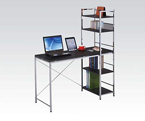 Home Office Computer Desk with 5 Tier Shelves, Writing Desk with Storage Bookshelf Study Table Workstation Corner Desk PC Laptop Desk (Black 2)