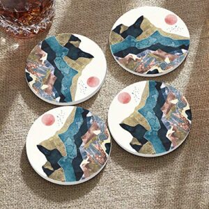 Lahome Mountain Range Coasters - Round Drinks Absorbent Stone Coaster Set with Ceramic Stone and Cork Base for Kinds of Mugs and Cups (Sunset, 4)