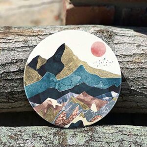 Lahome Mountain Range Coasters - Round Drinks Absorbent Stone Coaster Set with Ceramic Stone and Cork Base for Kinds of Mugs and Cups (Sunset, 4)