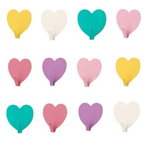 adhesive hooks heart shape wall hooks hangers heavy duty waterproof creative sticky hanger hook for kitchen utensils, keys, robe, coat, towel, bags (pack of 12)