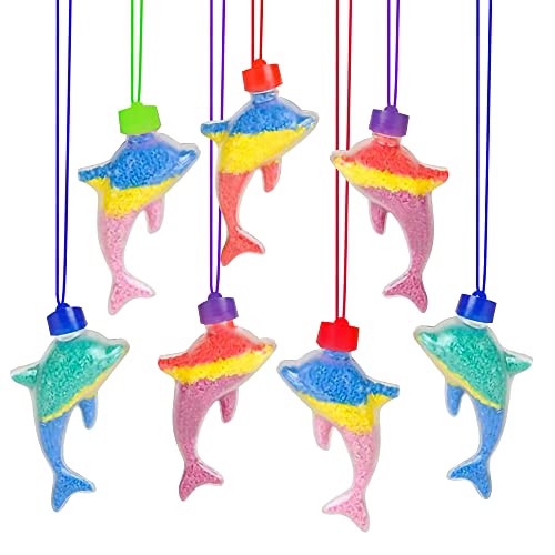 ArtCreativity Dolphin Sand Art Bottle Necklaces, Pack of 12, Sand Art Craft Kit with Dolphin Shaped Bottles, Craft Party Supplies and Party Favors for Kids - Sand Sold Separately