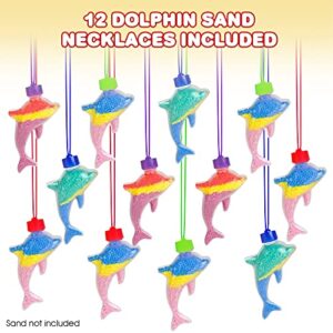 ArtCreativity Dolphin Sand Art Bottle Necklaces, Pack of 12, Sand Art Craft Kit with Dolphin Shaped Bottles, Craft Party Supplies and Party Favors for Kids - Sand Sold Separately