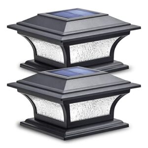 siedinlar solar post lights outdoor glass led fence cap light 2 modes for 4x4 5x5 6x6 posts deck patio garden decoration warm white/cool white lighting black (2 pack)