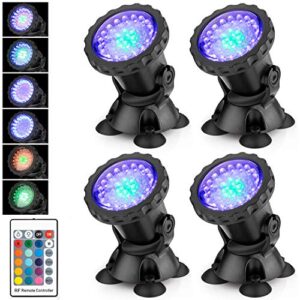 arbnic pond light waterproof ip 68 submersible spotlight, with 36 led bulbs 3.5w spotlight, used for aquarium garden pond fish tank rockery landscape light (multicolor，4 in set)