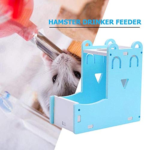 gutongyuan 2in1 Hamster Automatic Water Drinker Base Bottle Dispenser Feeder Hanging Small Animals Guinea Pig Squirrel Rabbit Drinking Head Pipe Fountain (Blue)