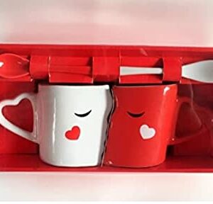 THE FASHION Set of 2 Creative Coffee Cups Double Bowl Ceramic Bowl Kiss Valentine's Day Couple Cups and Mugs High-grade Ceramics Mug Milk Water Tea Cup Drinkware Home Office Cup Lover Gift