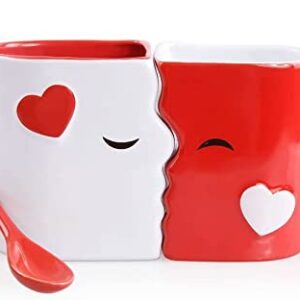 THE FASHION Set of 2 Creative Coffee Cups Double Bowl Ceramic Bowl Kiss Valentine's Day Couple Cups and Mugs High-grade Ceramics Mug Milk Water Tea Cup Drinkware Home Office Cup Lover Gift