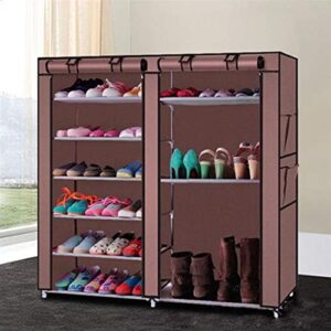 amoriel double rows 9 lattices combination shoe rack boot shoe storage cabinet with dust-proof non-woven fabric cover - brown