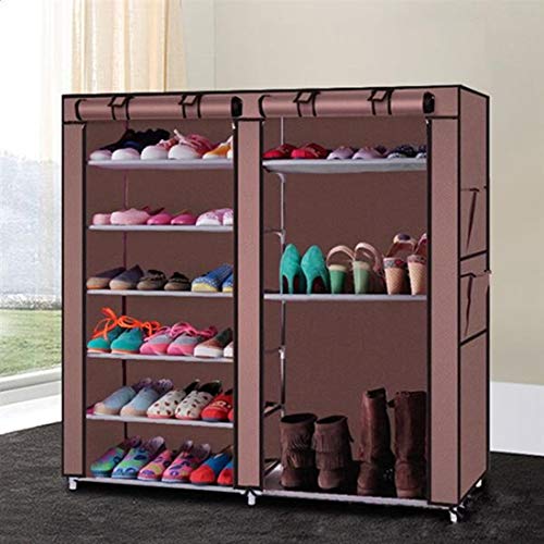 Amoriel Double Rows 9 Lattices Combination Shoe Rack Boot Shoe Storage Cabinet with Dust-Proof Non-Woven Fabric Cover - Brown