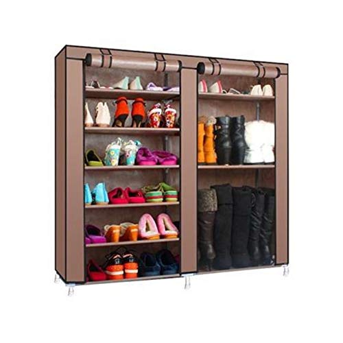 Amoriel Double Rows 9 Lattices Combination Shoe Rack Boot Shoe Storage Cabinet with Dust-Proof Non-Woven Fabric Cover - Brown