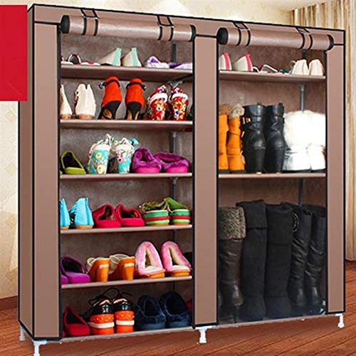 Amoriel Double Rows 9 Lattices Combination Shoe Rack Boot Shoe Storage Cabinet with Dust-Proof Non-Woven Fabric Cover - Brown