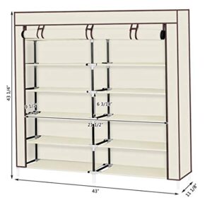 Amoriel Double Rows 9 Lattices Combination Shoe Rack Boot Shoe Storage Cabinet with Dust-Proof Non-Woven Fabric Cover - Brown