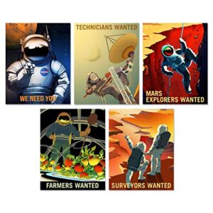 nasa mars recruitment space wall decor - set of five 8x10 glossy prints - perfect future planet travel room art posters