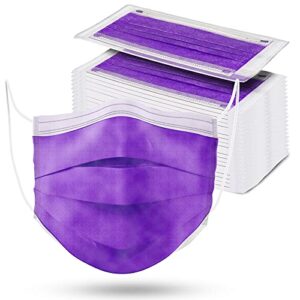 70pcs adult size disposable protective face mask 3-layer individually packed, soft elastic earloop skin-friendly breathable adjustable fit nose clip sanitary safe nonwoven fabric filtration (lavender)