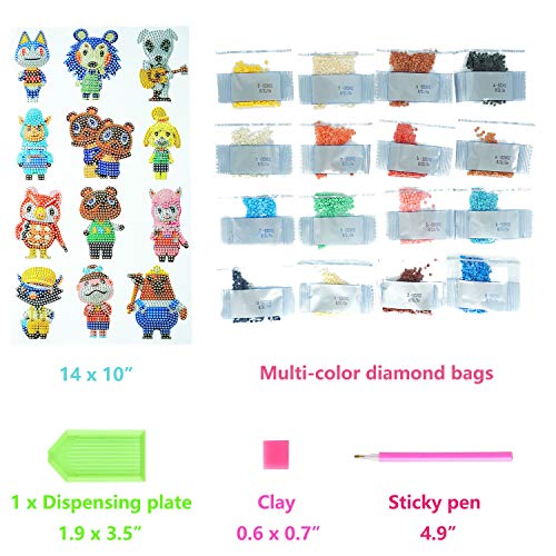 Diamond Painting Stickers 5D Diamond Art Stickers Mini Diamond Painting Kits DIY Animal Cartoon Theme Diamond Stickers Mosaic Stickers Handmade Art Craft 12 PCS