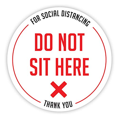 Please Sit Here Sticker | Seat Sign Social Distancing | Social Distancing Decals. 20 PACK. 4 INCH (Red)