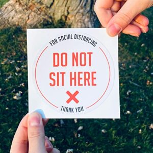 Please Sit Here Sticker | Seat Sign Social Distancing | Social Distancing Decals. 20 PACK. 4 INCH (Red)