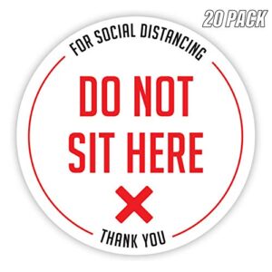 Please Sit Here Sticker | Seat Sign Social Distancing | Social Distancing Decals. 20 PACK. 4 INCH (Red)