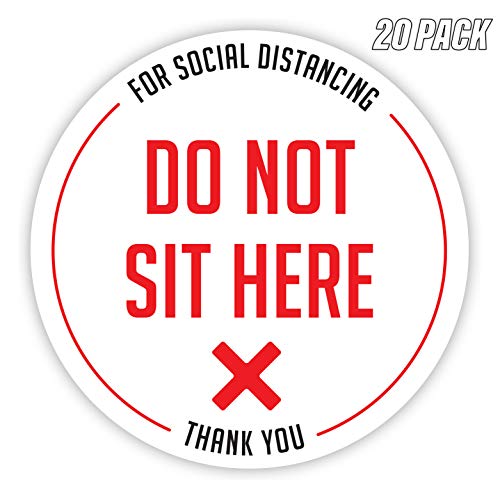 Please Sit Here Sticker | Seat Sign Social Distancing | Social Distancing Decals. 20 PACK. 4 INCH (Red)