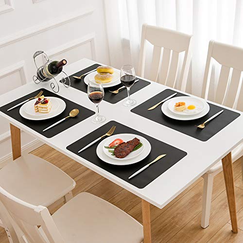 DOLOPL Placemats Black Placemat Leather Table Mats Set of 6 Heat Resistant Easy to Clean Wipeable Waterproof Washable Outdoor Placemats for Kitchen Dining Patio Table Decorations