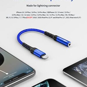 JSAUX Lightning to 3.5mm Adapter, iPhone Headphone Adapter [Apple MFi Certified] iPhone Aux Adapter Compatible with iPhone 14/14 Pro Max/13/13 Pro Max/12/12 Pro Max/11/11 Pro Max/SE/X/XR/XS/8-Blue