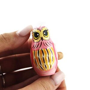 Owl Art - Small Russian Nesting Dolls Owl Decorations for Home Shelf Decor Accents - Wood Owl Statue - Owl Gifts Decor Figurines