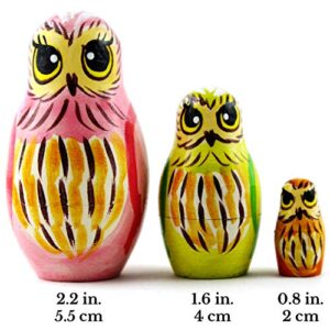 Owl Art - Small Russian Nesting Dolls Owl Decorations for Home Shelf Decor Accents - Wood Owl Statue - Owl Gifts Decor Figurines