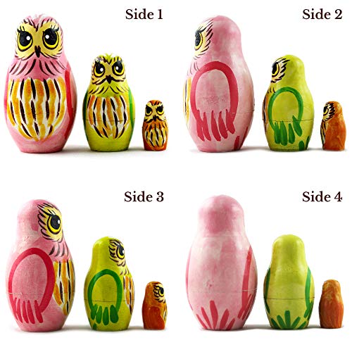 Owl Art - Small Russian Nesting Dolls Owl Decorations for Home Shelf Decor Accents - Wood Owl Statue - Owl Gifts Decor Figurines