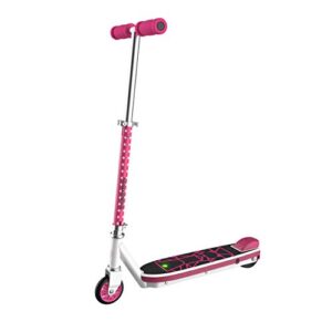 swagtron sk1 kick start electric scooter for kids with extended life battery, atsm certified, adjustable, ages 5+, cotton candy pink