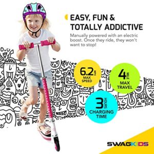 Swagtron SK1 Kick Start Electric Scooter for Kids with Extended Life Battery, ATSM Certified, Adjustable, Ages 5+, Cotton Candy Pink