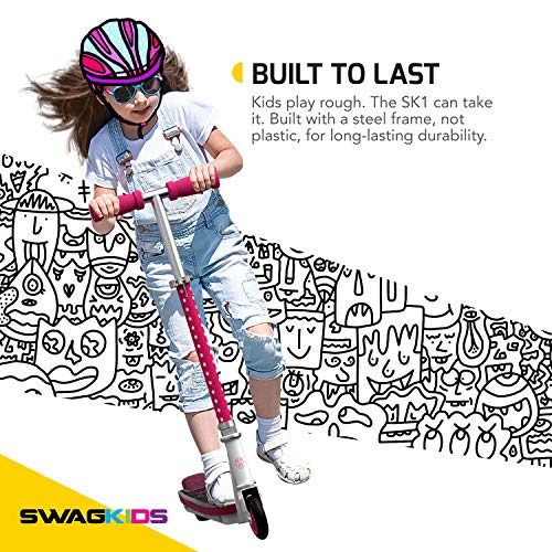 Swagtron SK1 Kick Start Electric Scooter for Kids with Extended Life Battery, ATSM Certified, Adjustable, Ages 5+, Cotton Candy Pink