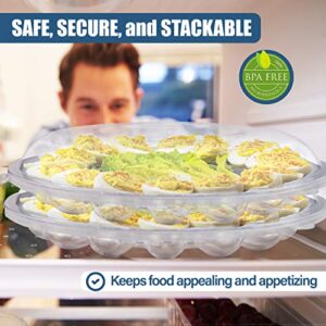 [3 Pack] Deviled Egg Tray with Lid - 12" 15 Slot Round Clear Plastic Deviled Egg Carrier with Dome Lid - Durable Polystyrene Disposable Reusable Container for Pickled Stuffed Eggs and Serving Starters