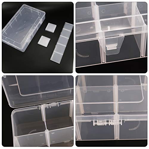 Umirokin 2 Pack 15 Grids Large Clear Plastic Organizer Box with Adjustment Dividers, Tackle Box Organizer, Compartment Organizer Containers for Bead Jewlery Rock Collection Washi Tapes Threads Screws.